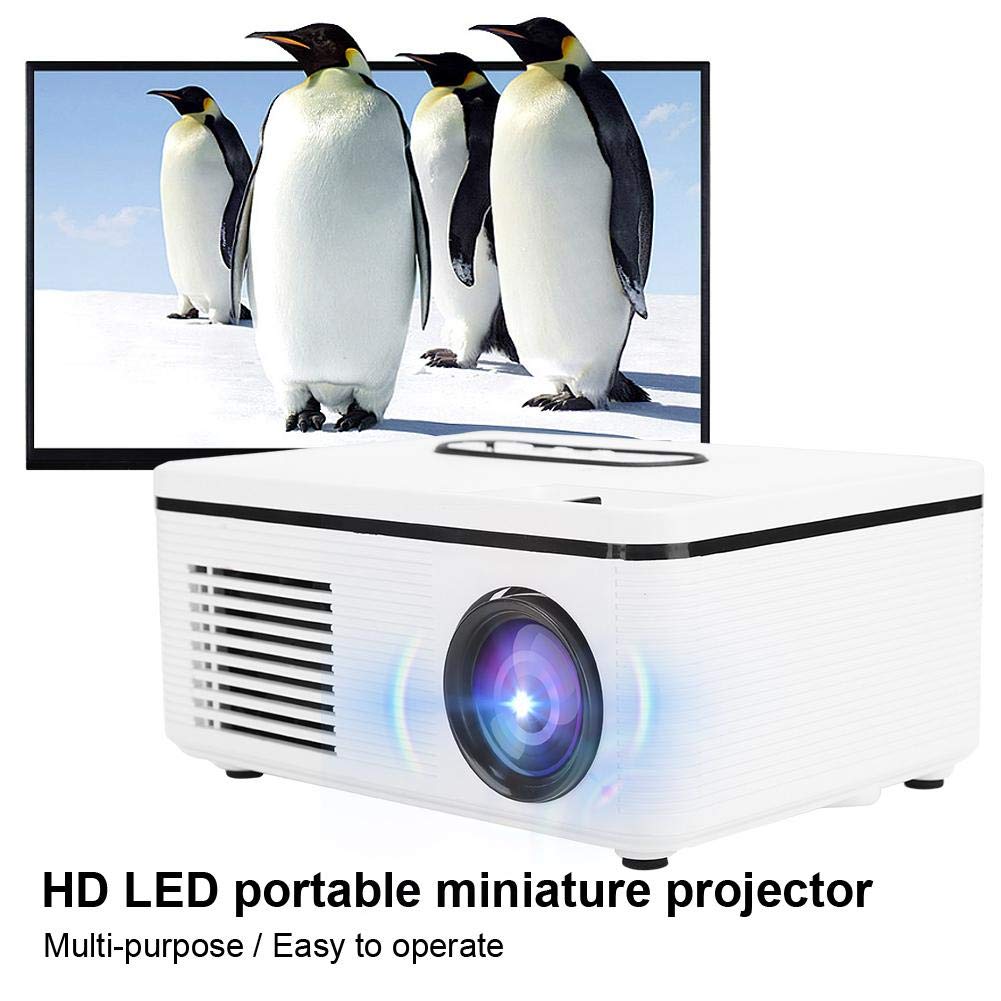 Bewinner1 Mini Video Projector,1080P Multimedia Home Cinema Theater HD LED Movie Projector with 1000: 1 Contrast for Desktop/DVD/Mobile Phone/Game Console/Speaker(White)