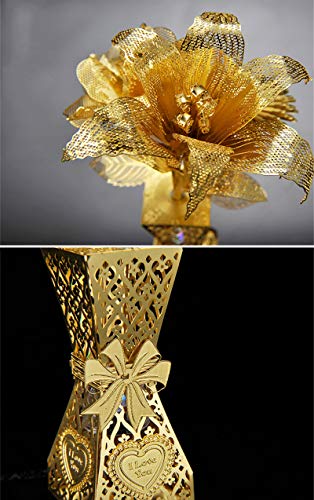 Microworld 3D Metal Puzzle, Romantic Golden Flower Metal Models Kits, DIY Gift 3D Puzzle for Adults, Beginner Assembly Puzzle, Home Decor Art Craft Unique Gifts for Her…