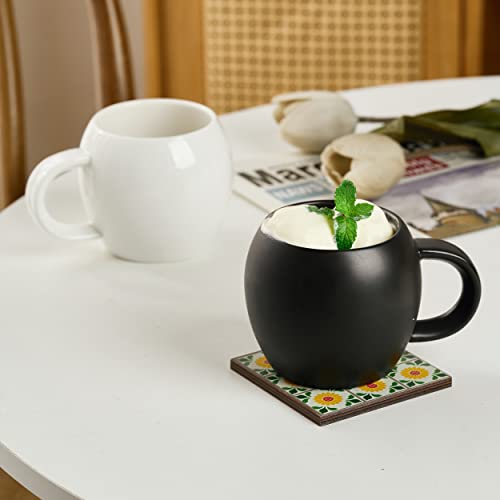 LYEOBOH Coffee Mugs Set Porcelain Coffee Cups,14 OZ Coffee Mugs Ceramic Tea Mug for Hot Cocoa, Diner, Ceramic Large Latte Mug Set of 4, Matte Black