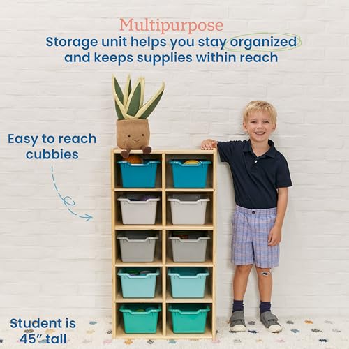ECR4Kids Streamline 10 Cubby Tray Cabinet with Scoop Front Storage Bins, 5x2, Classroom Furniture, Contemporary