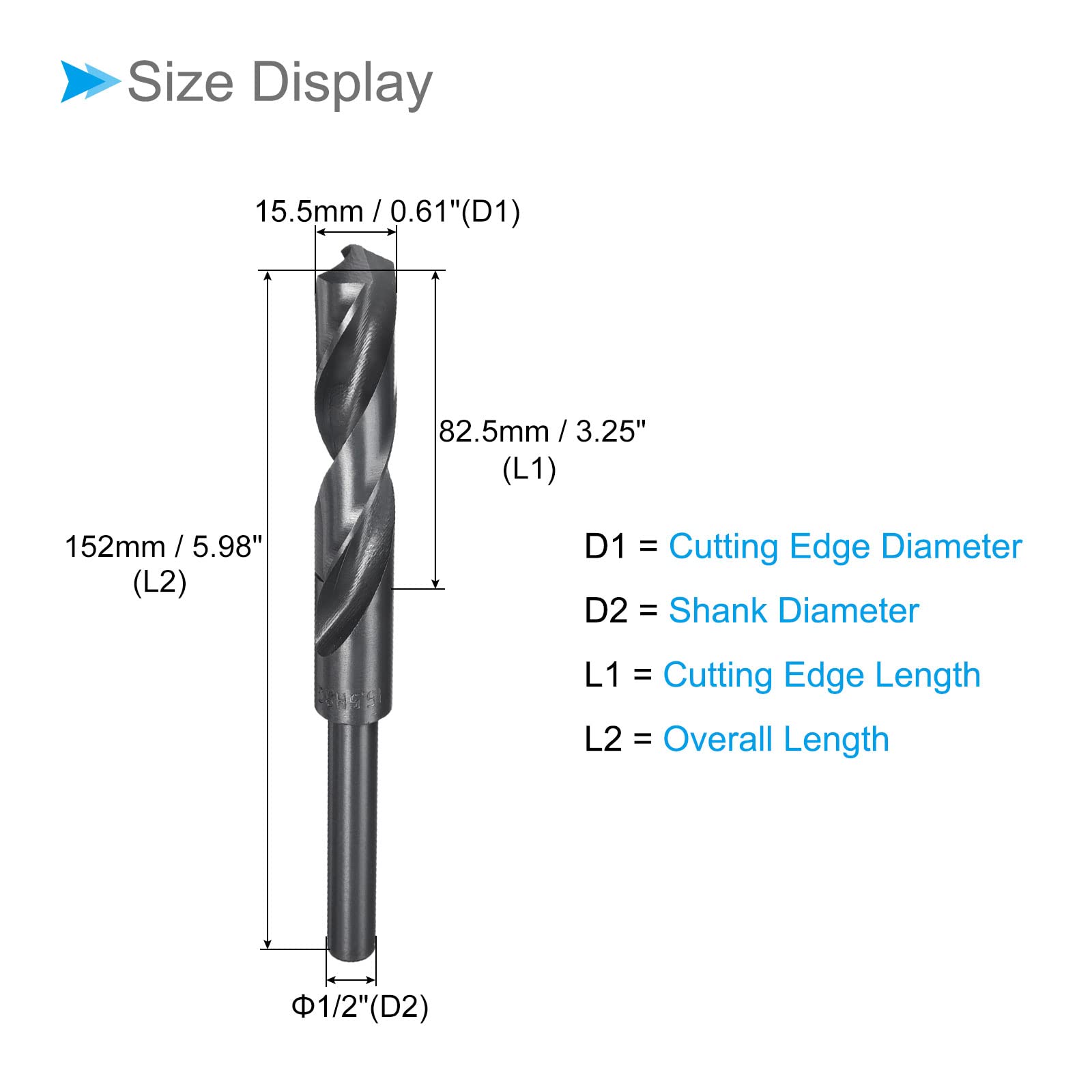 CoCud Reduced Shank Drill Bit, 17mm Cutting Edge 1/2" Shank, Nitride Coated High Speed Steel 9341 Twist Drill Bits - (Applications: for Stainless Steel Metal Wood)