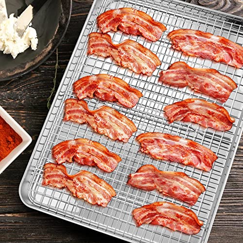 Cooling Rack Set of 2, E-far 1/2 Sheet Baking Racks for Oven Cooking Roasting Grilling, Stainless Steel 16.6β x 11.6β Wire Rack for Cookie Cake Bacon Meat Resting, Non-toxic Metal & Dishwasher Safe