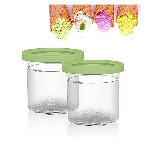 EVANEM 2/4/6PCS Creami Deluxe Pints, for Ninja Creami Ice Cream Maker,16 OZ Pint Frozen Dessert Containers Reusable,Leaf-Proof Compatible with NC299AMZ,NC300s Series Ice Cream Makers,Green-2PCS