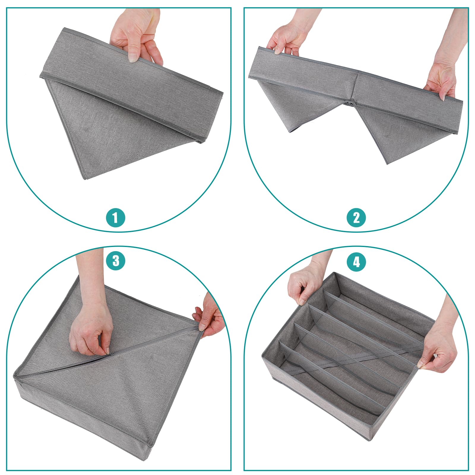 Cawek Bra Storage Drawers Organizer for Clothing Underwear Drawer Organizer Dividers Foldable Storage Cube Bins for Bra,Socks, Underwear,3 Pack (Grey)