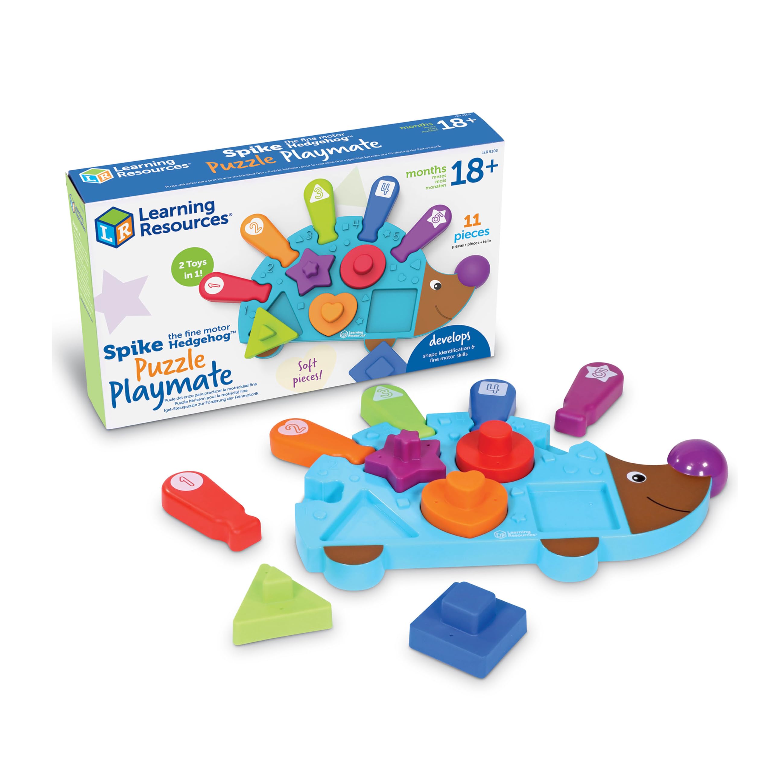 Learning Resources Spike the Fine Motor Hedgehog Puzzle Playmate - 11 Pieces,Ages 18+ months Fine Motor Game, Color and Shape Recognition Toddler Montessori Toys