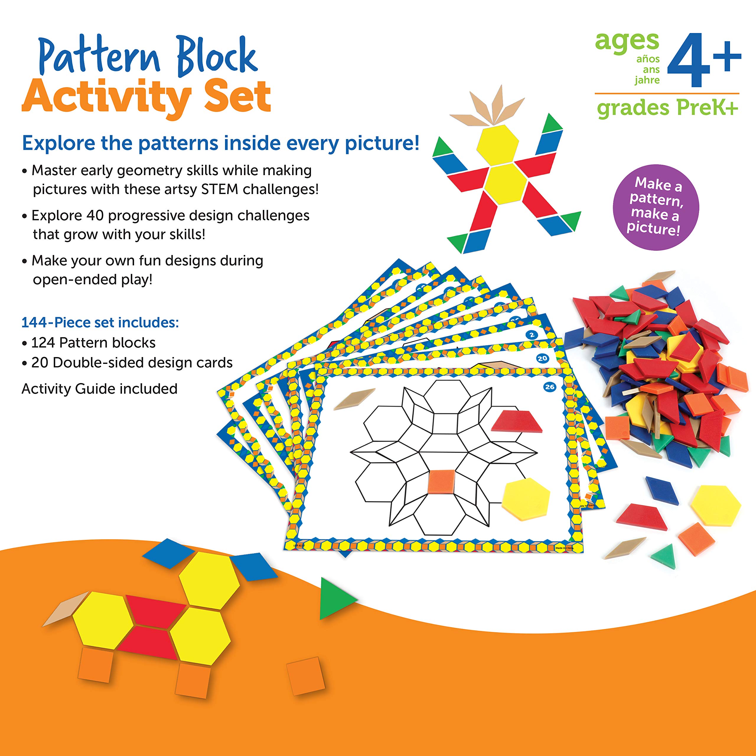 Learning Resources Pattern Block Activity Set, 20 Double-Sided Cards, Puzzles for Kids, Easter Gifts for Kids, Ages 4+