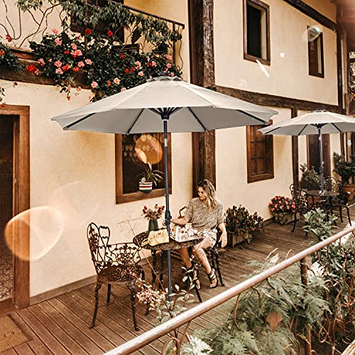 GDY 10Ft Patio Umbrella, Solar Powered 40 LED Lighted Aluminum Outdoor Table Market Umbrella with Tilt and Crank (Khaki)