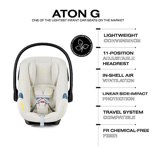 Cybex Aton G Infant Car Seat with Linear Side-Impact Protection, 11-Position Adjustable Headrest, in-Shell Ventilation, Easy-in Buckle and Secure Safelock Base, Seashell Beige