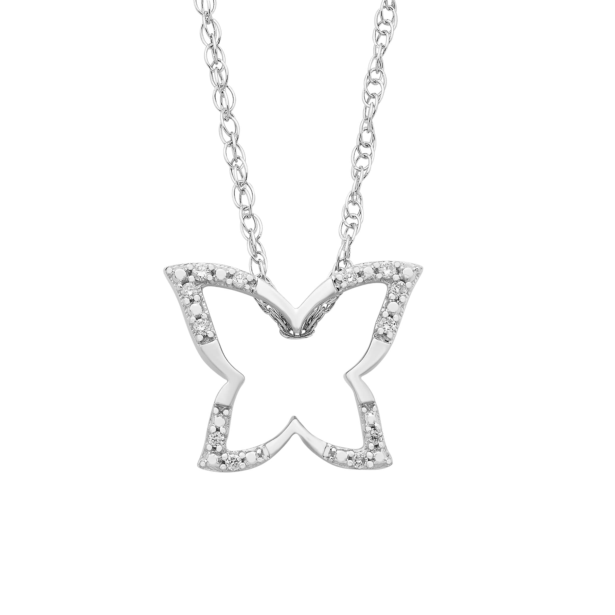 Boston Bay Diamonds 14K Rose Gold Plated & .925 Sterling Silver Diamond Accent Mother & Daughter, Best Friends or Sisters Interlocking Butterfly Necklaces (G-H, I2-I3) - 18" & 14"+2"