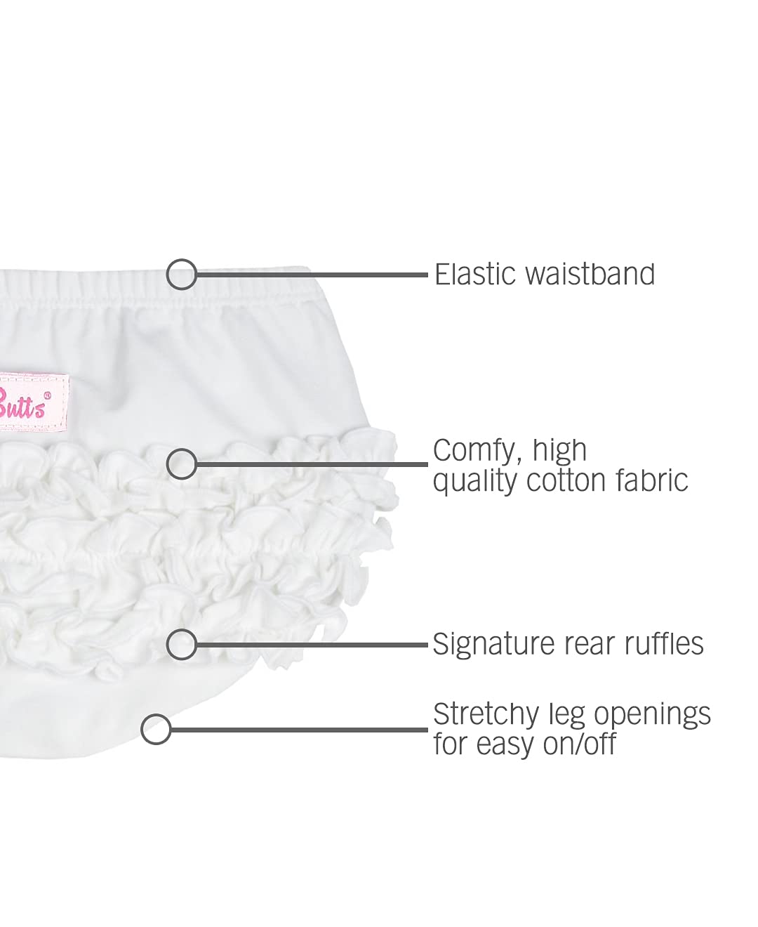 RuffleButts® Baby/Toddler Girls Toddler White Knit Cotton Ruffle Nappy Cover - 12-18m