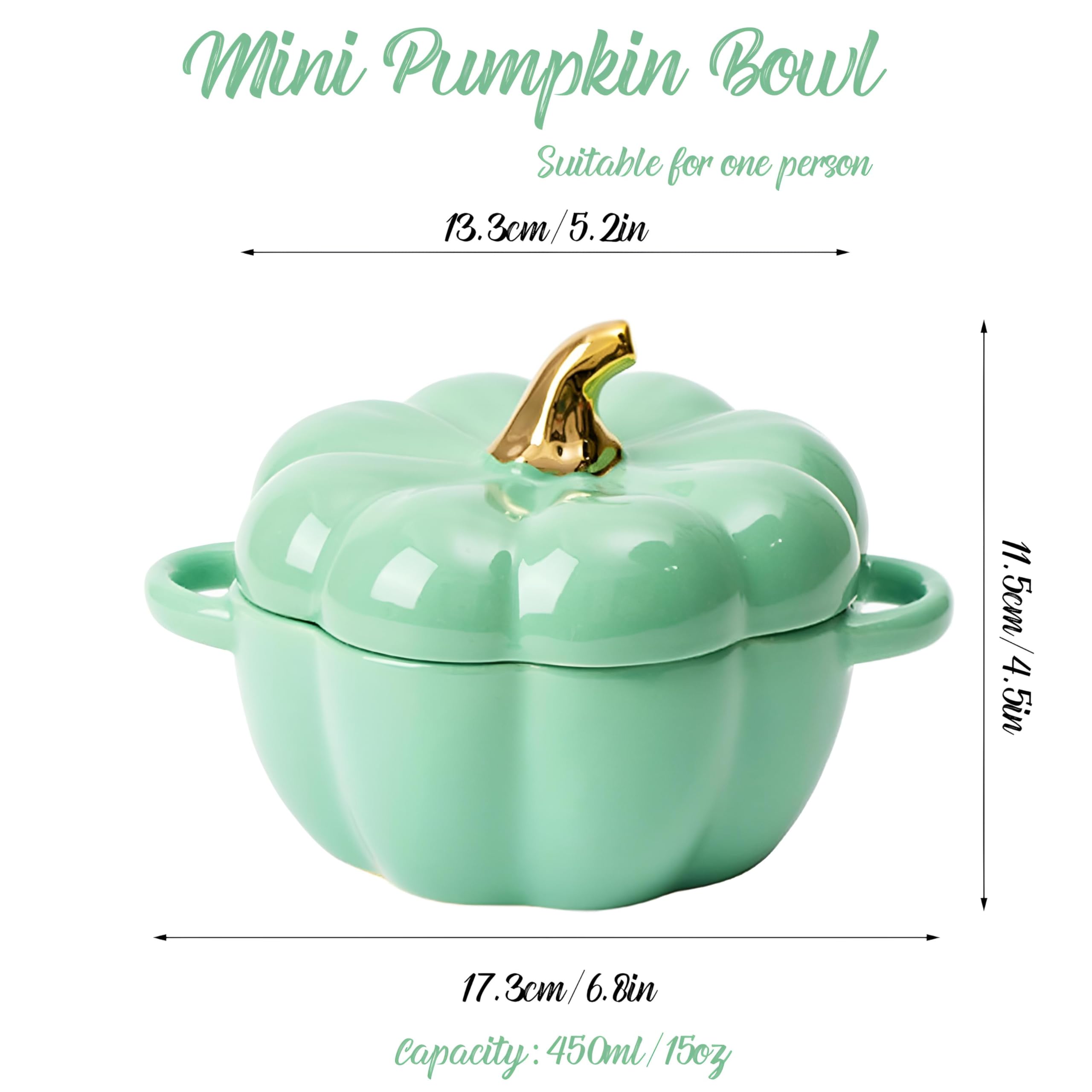 Drieamboat Pumpkin Bowl with Lid and Handle, 14 Oz Ceramic Ramekins for Baking, Mini Baking Dish Cute Pumpkin Bowl Casserole Dish Individual Severing Pot, Stoneware, Oven Safe (White)