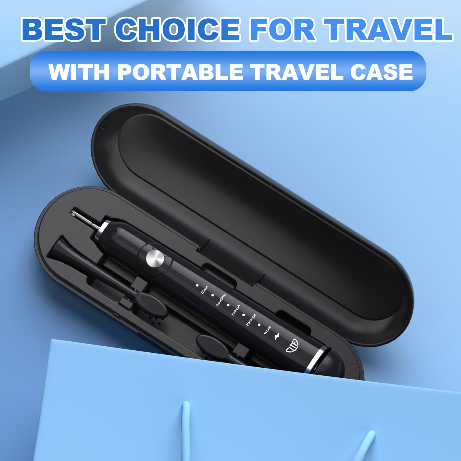 JTF Sonic Electric Toothbrush for Adults - Teeth Whitening Toothbrush with 6 Brush Heads and a Travel Case, Fast Charging for 60 Days Use Waterproof Toothbrushes, Black