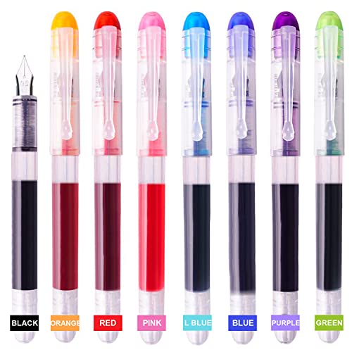 EYEYE Disposable Fountain Pens for Writing 8 Assorted Colors Colorful Fountain Pen Ink Pen Broad Point Office Supplies for Lettering Hand Drawing Sketching Doodlingļ¼Journaling, Calligraphy