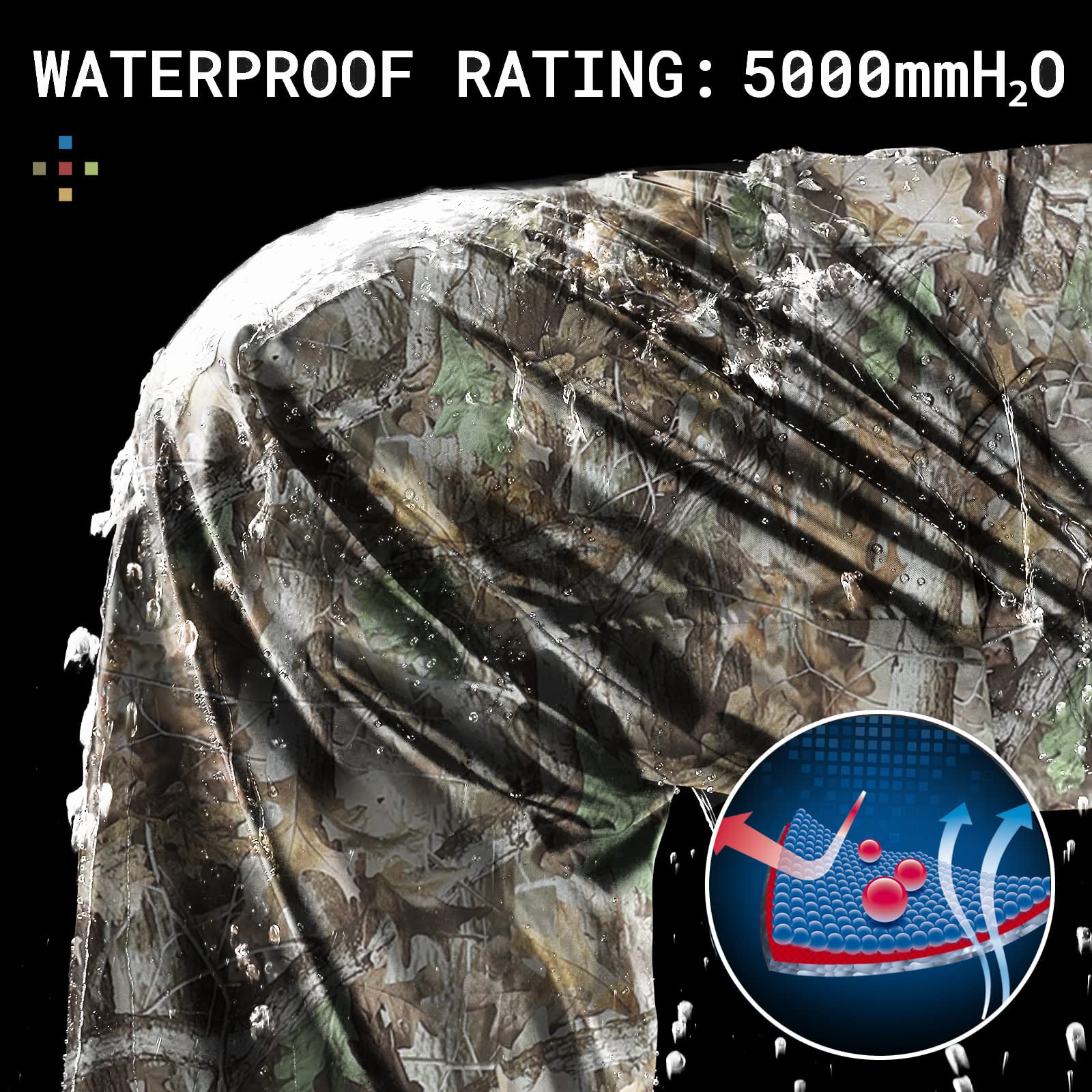 AXESQUIN Rain Pants Men, Mens Rain Pants Waterproof Pants with Pockets Lightweight Packable Outdoor Over Pants for Hiking Camo Tree XL