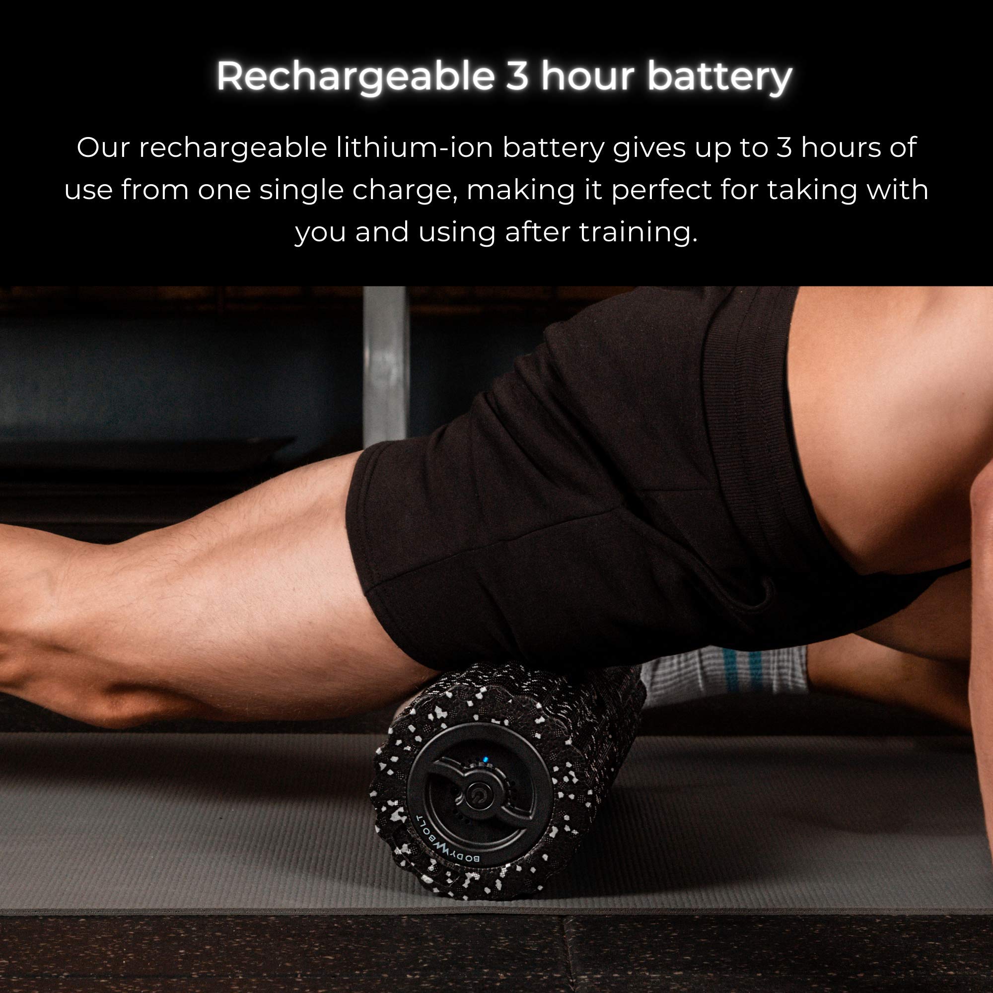 Body Bolt Vibrating Foam Roller – 4 Speed Electric Foam Back Roller for Recovery – Deep Tissue, Trigger Point Sports Massage Therapy – High Intensity Portable Muscle Roller with 3hr Battery