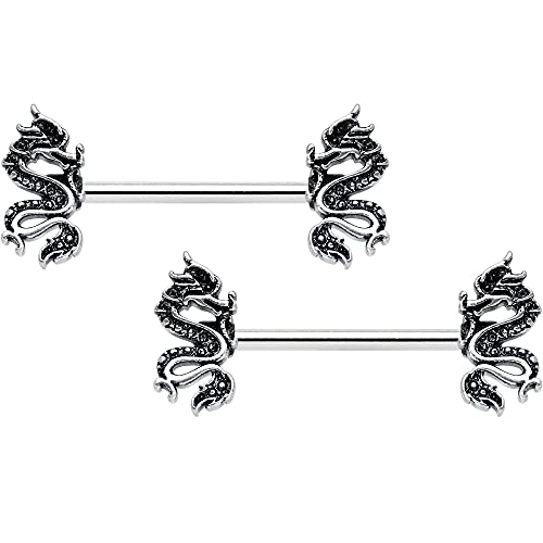 Body Candy 14G Womens Nipplerings Piercing 316L Stainless Steel 2Pc Medieval Dragon Nipple Ring Set 9/16"