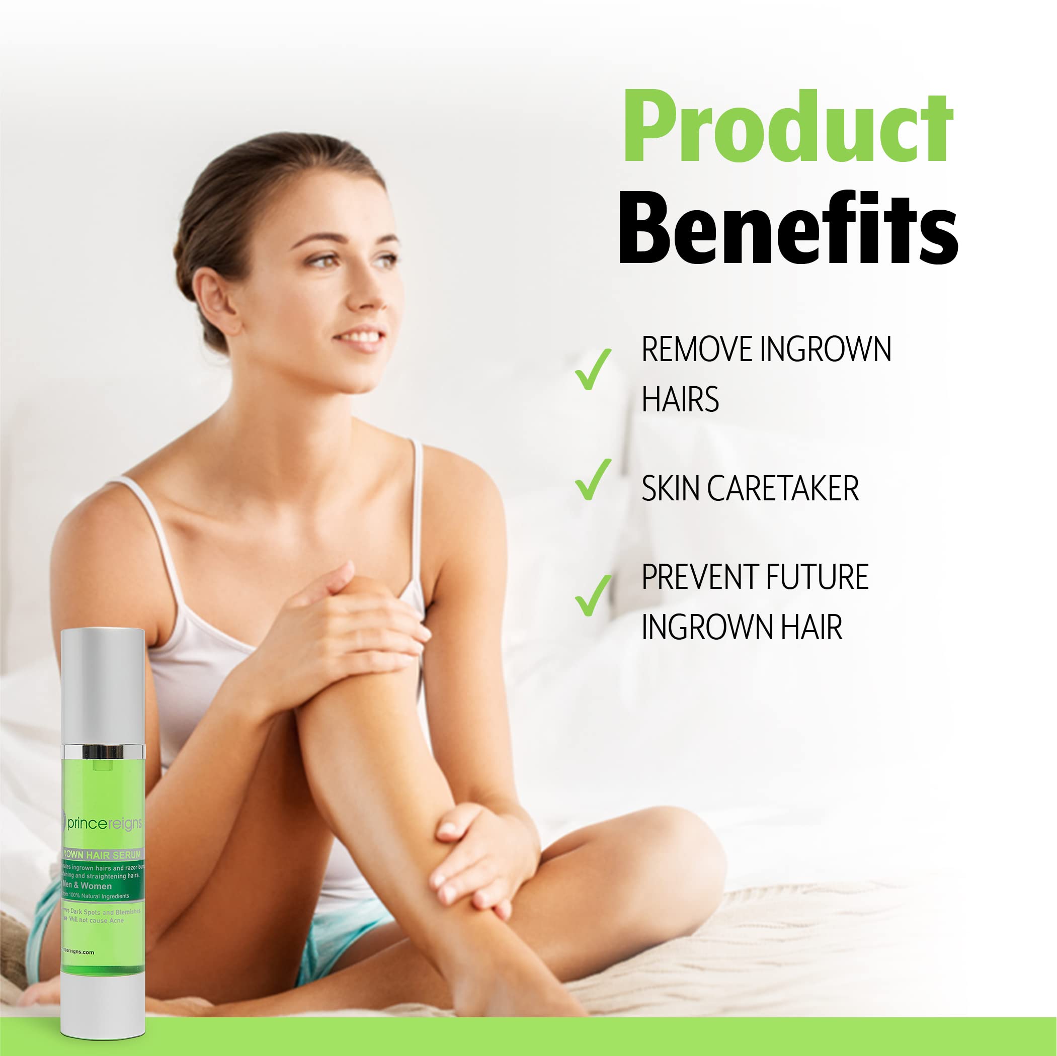 Princereigns Ingrown Hair Serum - Organic Razor Bump & Redness Solution for Men & Women, Ideal for Face, Bikini, Legs, Underarm, Prevents Future Ingrown Hairs, No Alcohol or Oils - 2 Fl. Oz