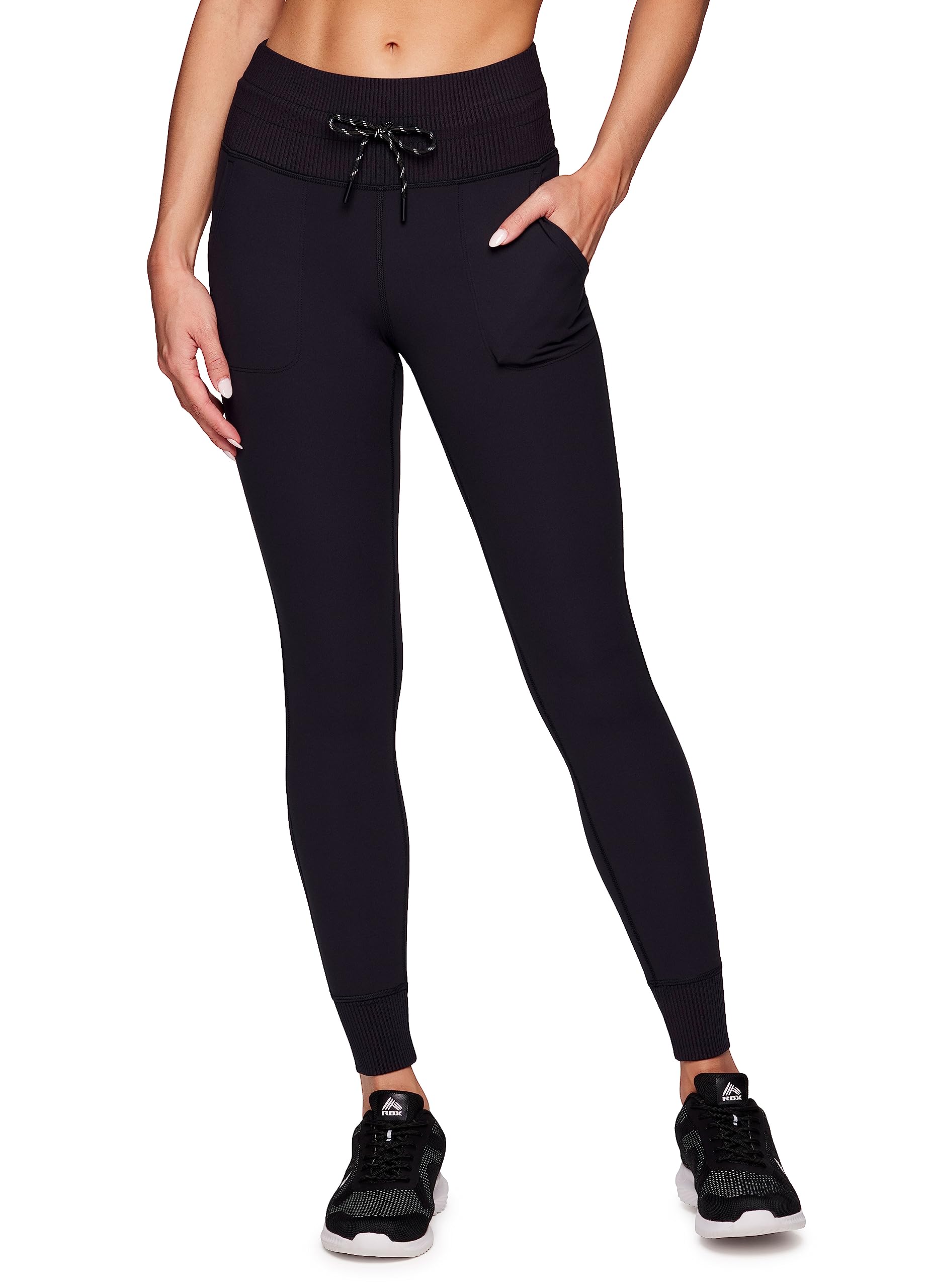 Avalanche Women's Drawstring Waistband Legging Soft Fitted Jogger Olive/Rib L