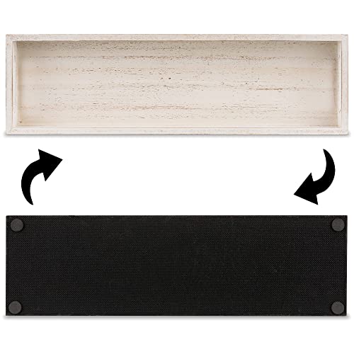 Hanobe Decorative Wooden ServingTray: Rustic Long Narrow Centerpiece Farmhouse Wood Candle Holder Trays with Cutout Handles Rectangular Coffee Table Tray for Living Room Kitchen Home Decor, White
