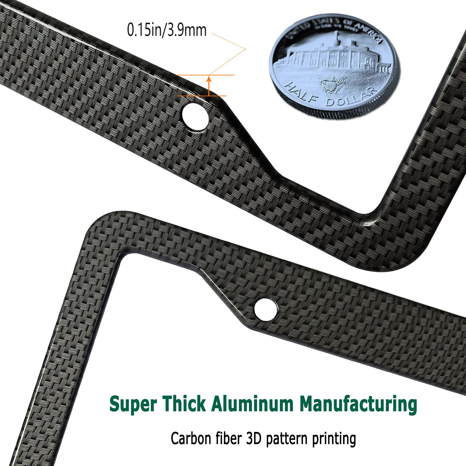 BGMVFK Carbon Fiber License Plate Frame- 2 Pack Black Aluminum Front & Rear Auto Car Tag Holder Cover, Heavy Duty Bracket with Mount Hardware, Screws, Caps, Rattle Proof Pads