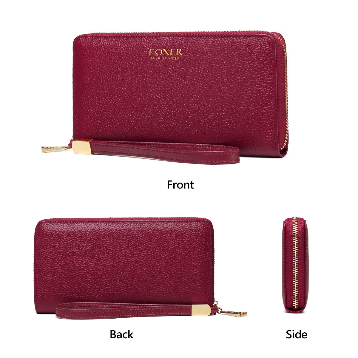 Leather Wallets for Women, Genuine Leather RFID Blocking 17 Card Slots Gift Box Packaging Ladies Purses with Zipper Coin Pocket Women's Long Wallets Womens Zip Around Wallets with Wristband (Red)
