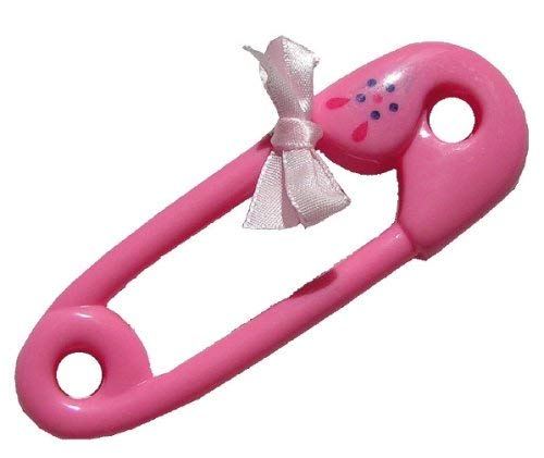 Unique Pink Diaper Pin with Ribbon Girl Baby Shower Favors, 4 Count