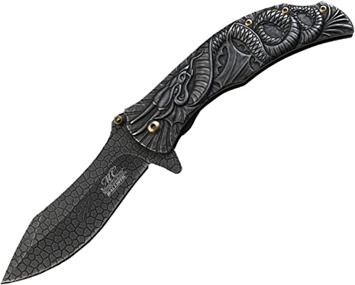 Dragon Sculptured Masters Collection Spring Assist Folding Knife (MC-A014SW) It Is the Coolest Folding Knife You'll Ever See! Makes a Great Gift! (Stonewashed)