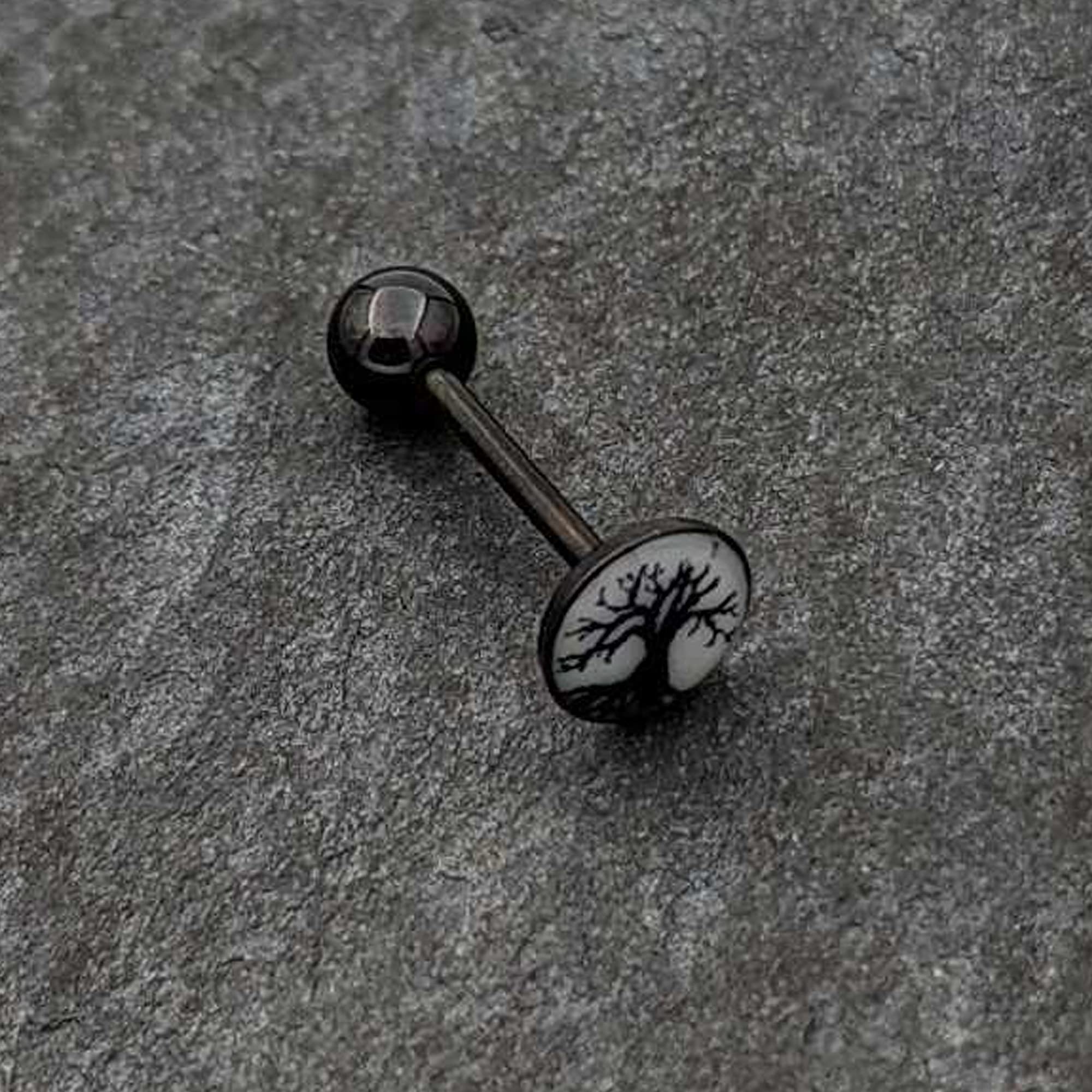 Body Candy 14G Women Anodized Black Glow in Dark Tree of Life Barbell Tongue Ring Body Piercing Jewelry 5/8β