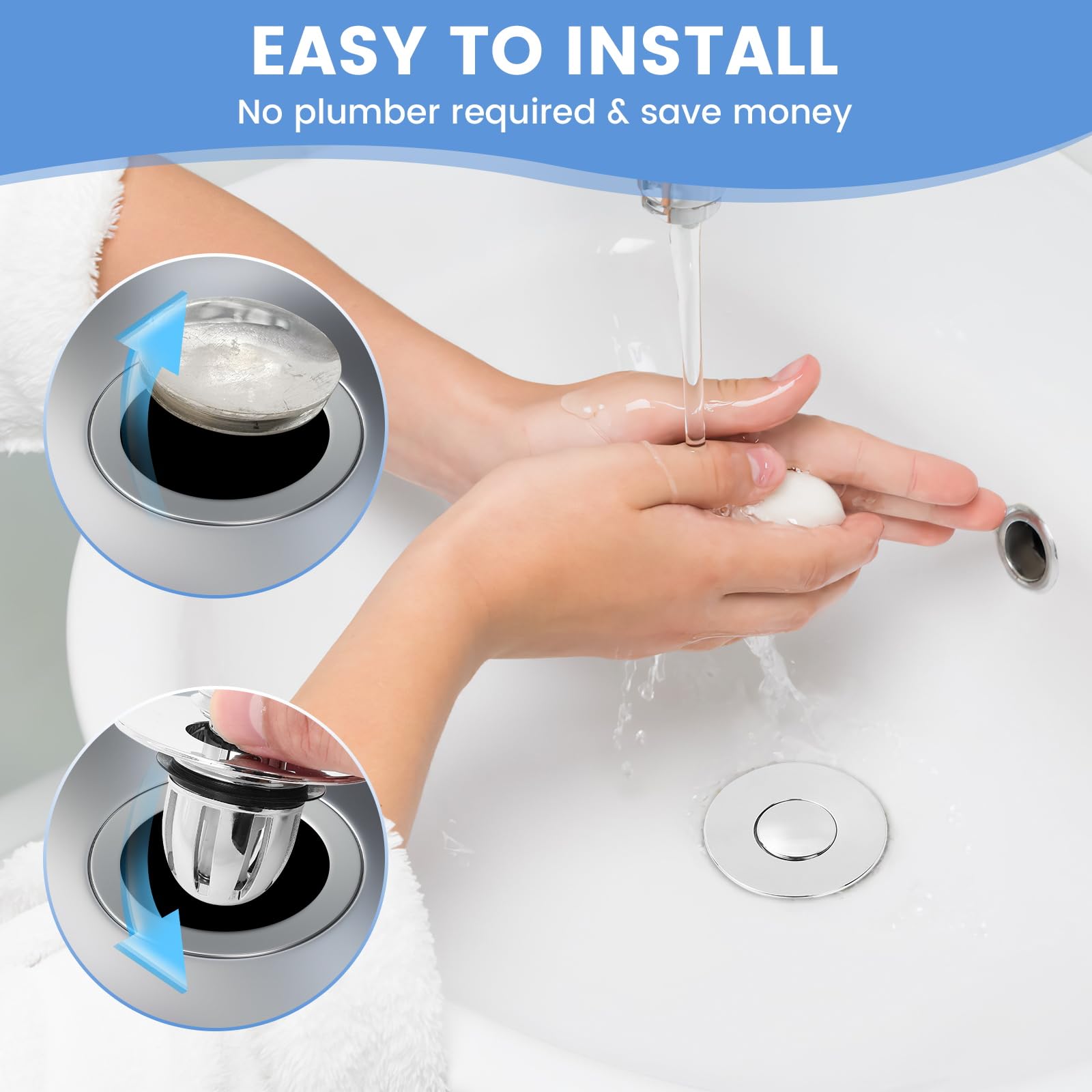BGXT 2 Pack Bathroom Sink Stopper Magnetic - Pop Up Basin Sink Drain Strainer for 1.22"~1.54", U.S. Standard Drain, 2 in 1 Sink Drain Strainer with Hair Cathcer (Silver)