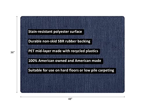 Bungalow Flooring Barbury Weave 9to5 Desk Chair Mat, 3' x 4', Made in USA, Stain-Resistant, Anti-Slip Rubber Backing, Navy