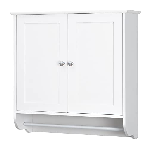 Giantex Bathroom Cabinet Wall Mounted - Over The Toilet Medicine Cabinet with Double Doors, Adjustable Shelf and Towels Bar, Above Toilet Storage Cabinet for Bedroom Kitchen Wall Cabinet (White)