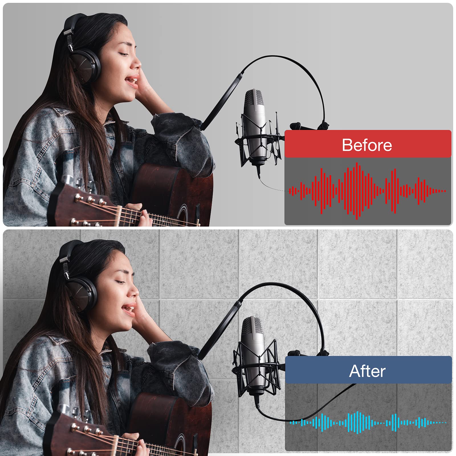 Lebenforce 12 Pack Self-Adhesive Acoustic Panels, 12" X 12" X 0.4" High-Density Polyester Soundproof Wall Panels, Sound Absorbing Panel for Home & Office (Gray)