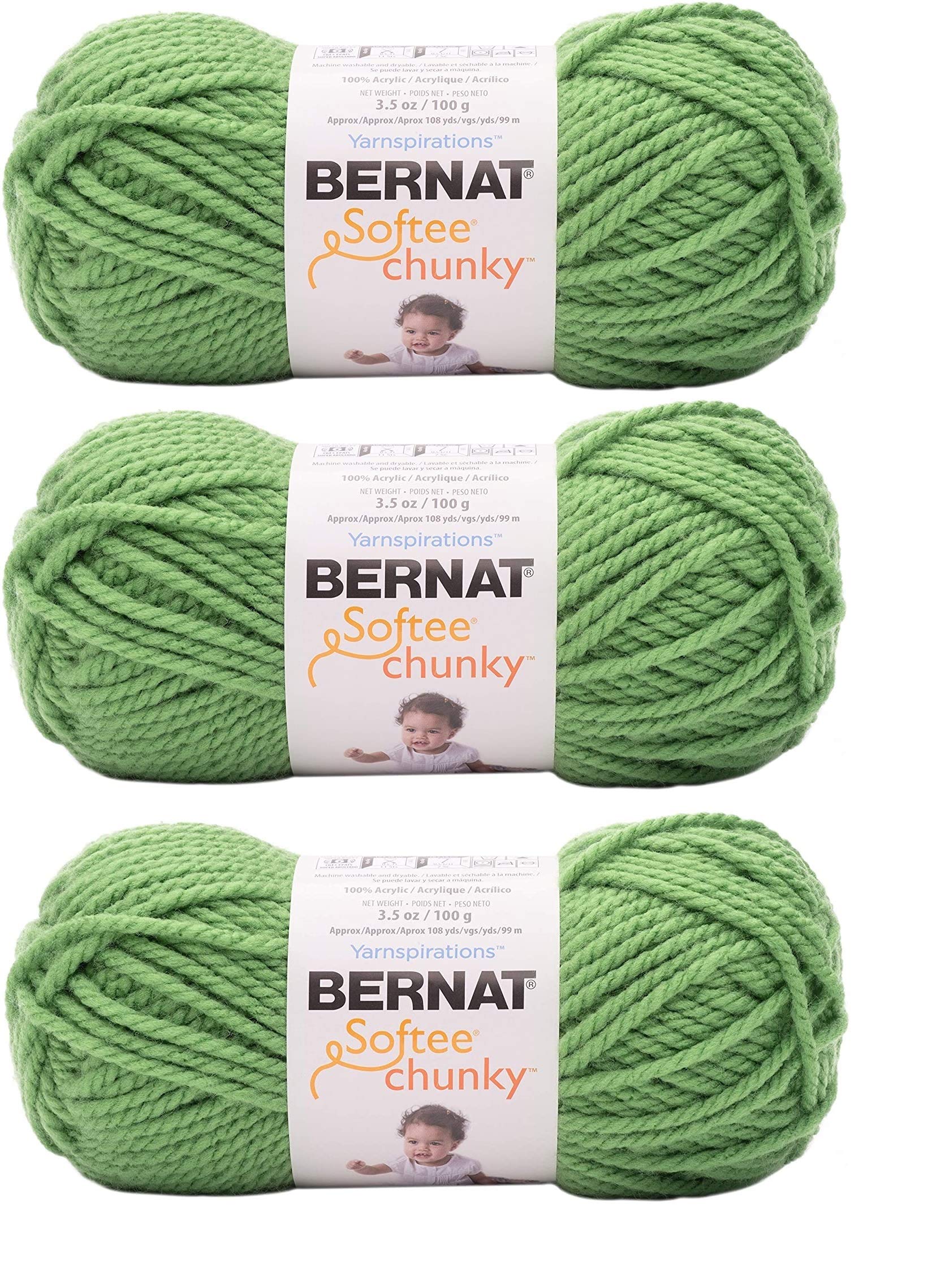 Avantaway Bernat Softee Chunky Yarn Bundle Super Bulky Number 6 Gauge, 3 Skeins (Limelight)