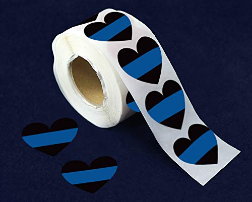 Fundraising For A Cause | Blue Line Heart Stickers - Police Support Stickers for Car Bumpers, Office Doors, Cell Phones and More (250 Stickers)