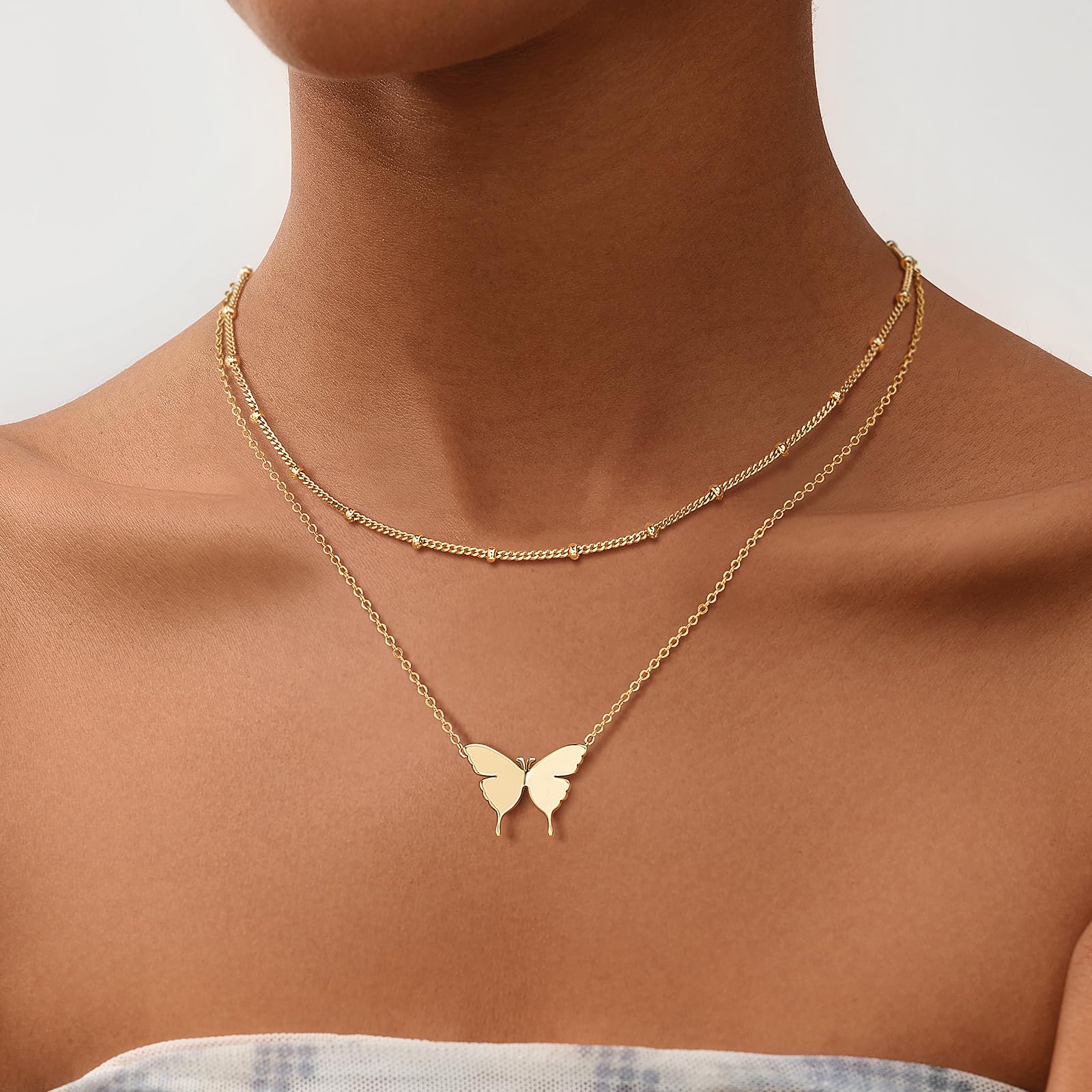 MEVECCO Gold Butterfly Pendant Necklaces,18K Gold Plated Dainty Cute Handmade Jewelry for Women …
