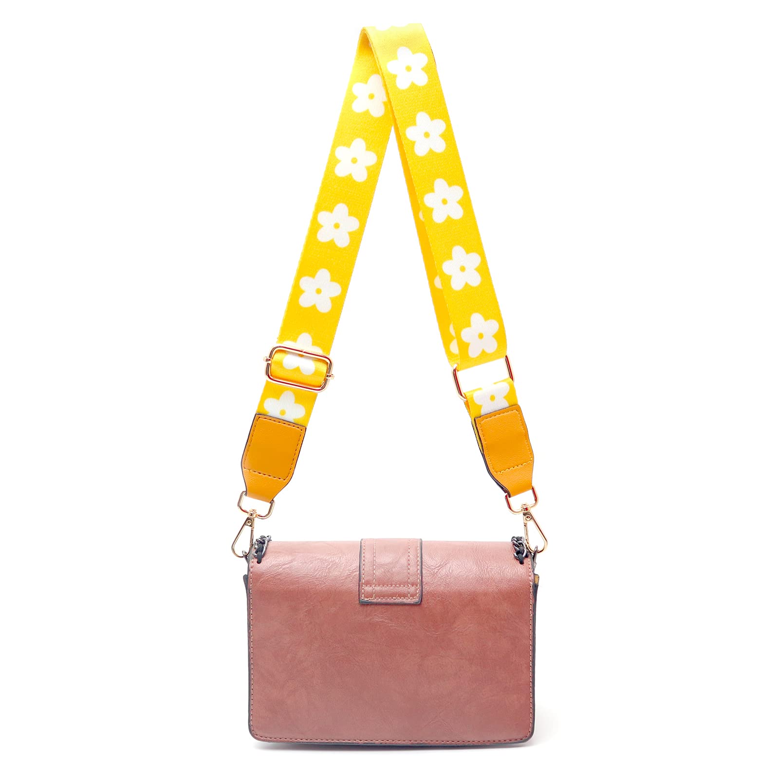 weiwei Wide Purse Strap Replacement,Flower Adjustable Guitar Style Bag Straps for Women Crossbody Handbags,Yellow Leather Design at The End