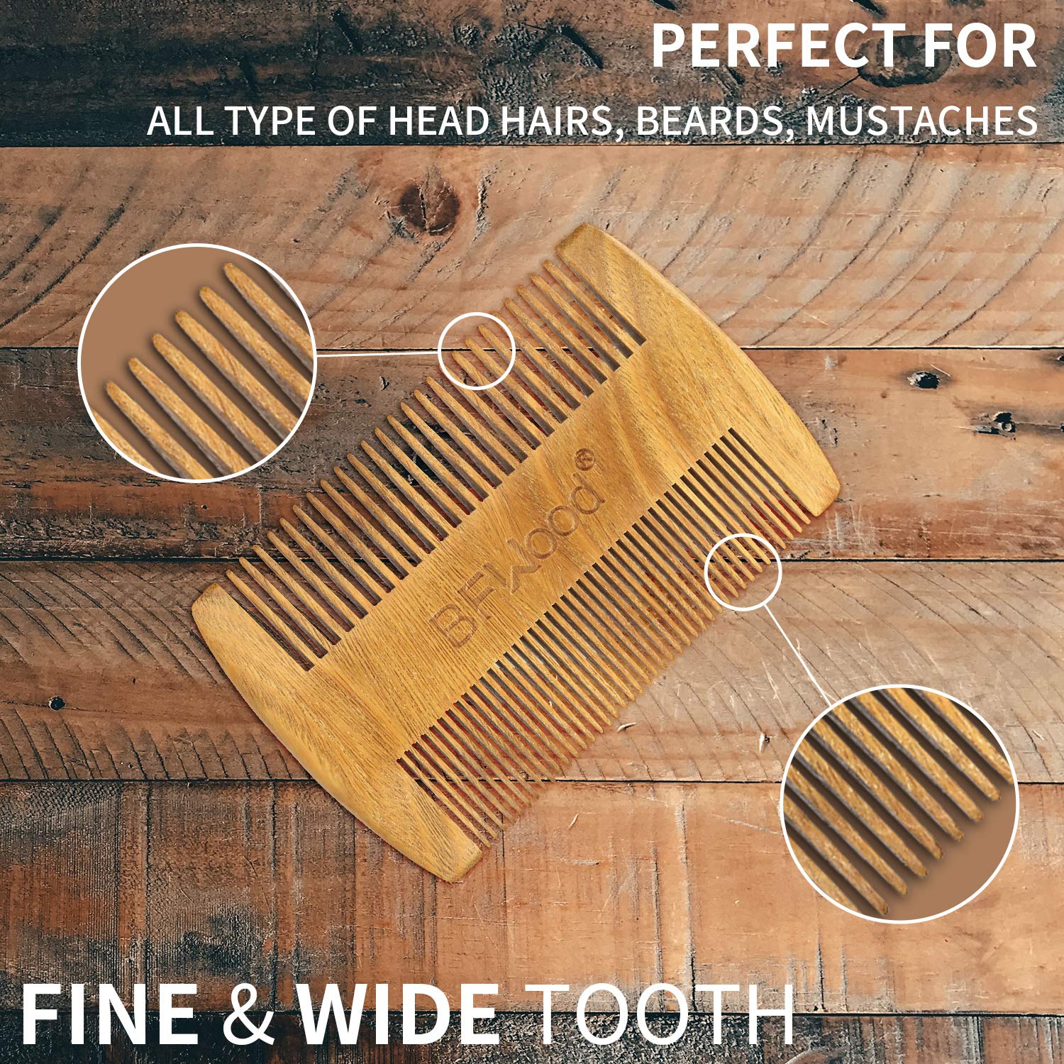 BFWood Beard Brush and Comb Set - Walnut Round Beard Brush & Sandalwood Beard Comb