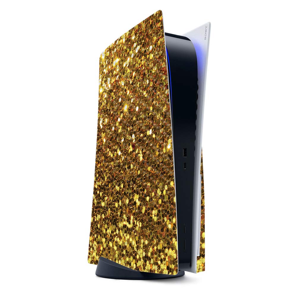 MightySkins Carbon Fiber Gaming Skin for PS5 / Playstation 5 - Gold Dazzle | Durable Textured Carbon Fiber Finish | Easy to Apply and Change Style | Made in The USA