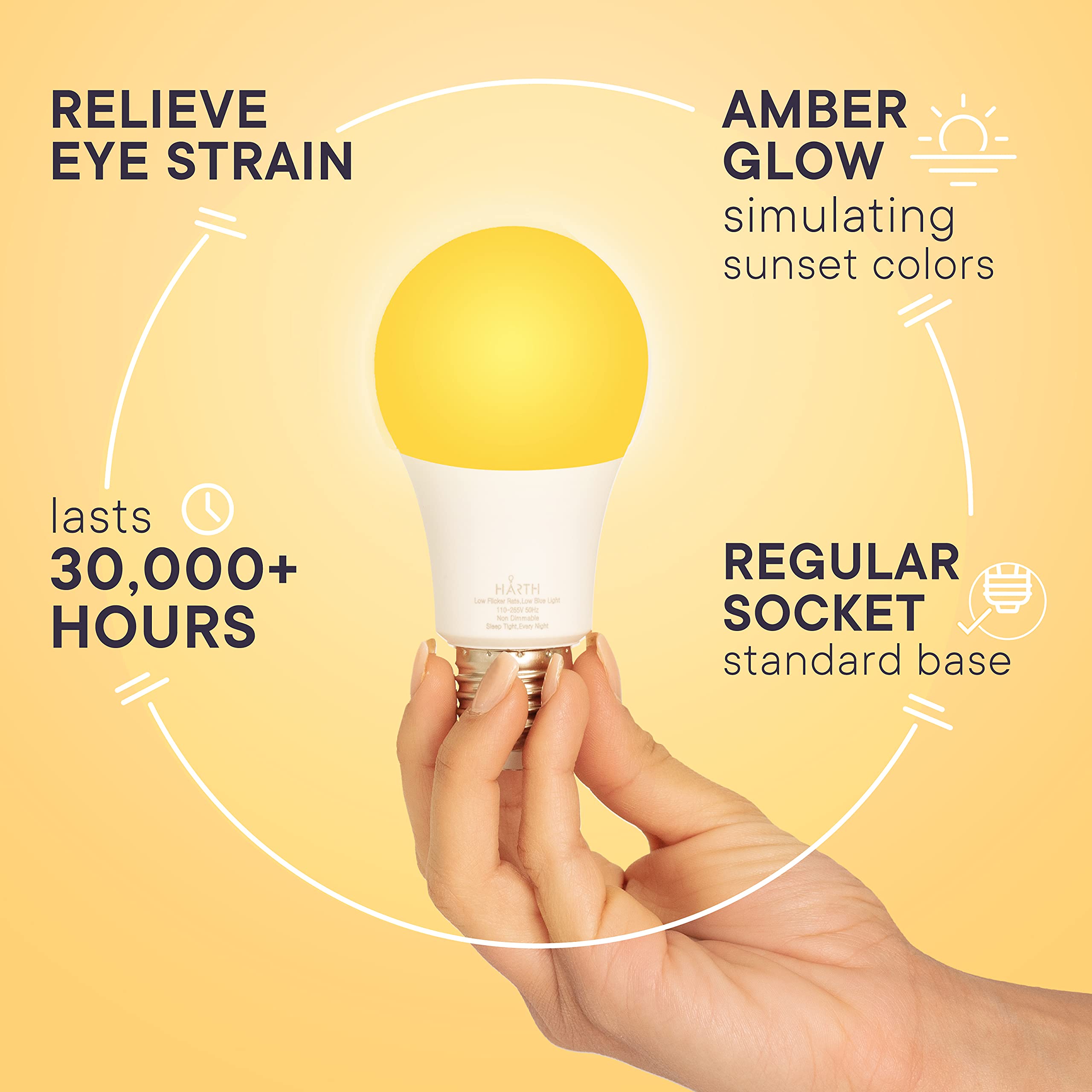Harth Warm Light Bulbs, Sunset Red Light Bulb for Sleep, Amber Light Bulbs, No Blue Light, Colored Light Bulbs. 7 Watts 500 Lumen 40 Watt Equivalent Bedroom Lamp.