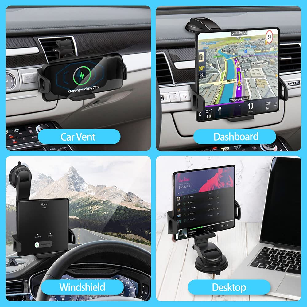 FULNEY Wireless Car Charger Mount, 15W Car Wireless Charger Holder for Air Vent & Dashboard, Compatible with Galaxy Z Fold 4/3/2/iPhone 14/13/12/11/X/8 Series/Samsung S22 Ultra/Note20