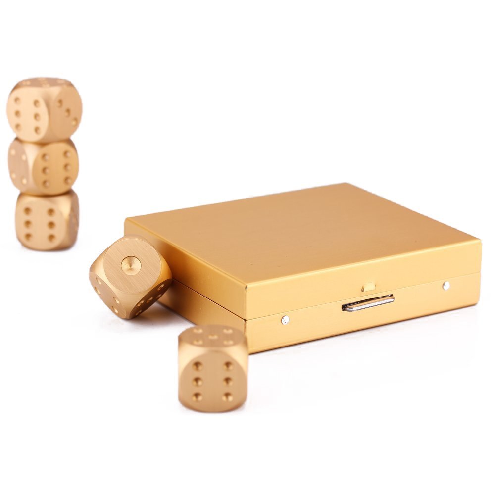 eoocvt 5 in 1 Precision Aluminum Alloy Solid Metal Dices Poker Party Game Toy Portable Dice Man Boyfriend Gift (Gold Square)