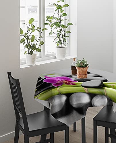 CyCoShower Tablecloth 53x53 inch Burlap Table Cloth Red Orchid with Black Basalt Stones on The Bamboo Ultra-Soft Table Runners for Dining,Kitchen,Wedding, Parties Outdoor Use