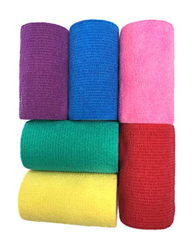 WildCow Vet Wrap Bulk 4", Vet Tape Wrap Bandages Assorted Colors (Pack of 6)