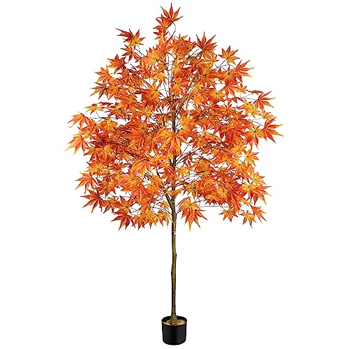 Fall Dacoration for Home,AILANDA 6.56FT Autumn Maple Artificial Tree Tall Fake Potted Fall Tree with Planter Large Faux Tree Indoor for Farmhouse Home Wedding Floor Living Room Porch Doorway Decor