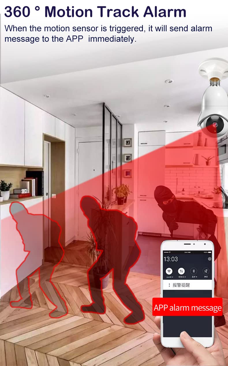 Burbifro 360° Security Lightbulb Camera, 2.4GHz & 5GHz 360 Degree WiFi Light Bulb Surveillance Camera, Wireless Camera for Home Security, Motion Detection, Two-Way Audio Cam