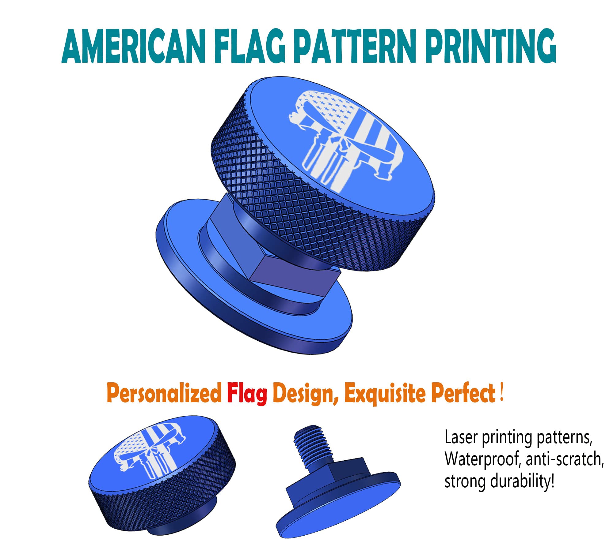 Welding Hood Helmet Pipeliner Fasteners -1Pair Blue USA Flag Pattern Aluminum Helmet Pipeliner Headgear Replacement Parts Accessories Screws Flip Hood, Anti-Rust