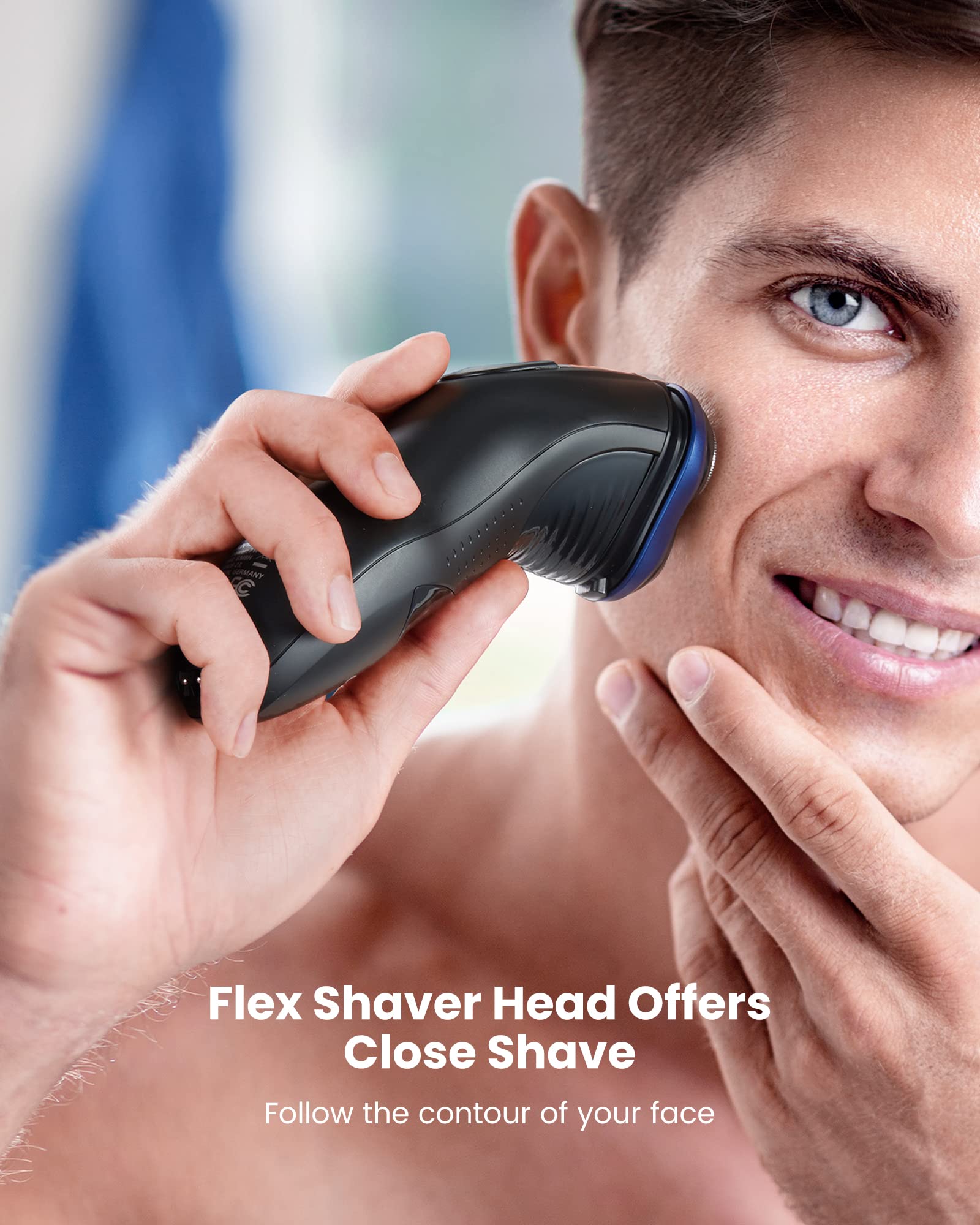 GLAKER Electric Razors for Men, Mens Electric Shaver Razor with Extra Shaver Head Cordless Waterproof Rechargeable, Electric Rotary Shaver with Pop-up Trimmer, LCD Display for Father's Gift