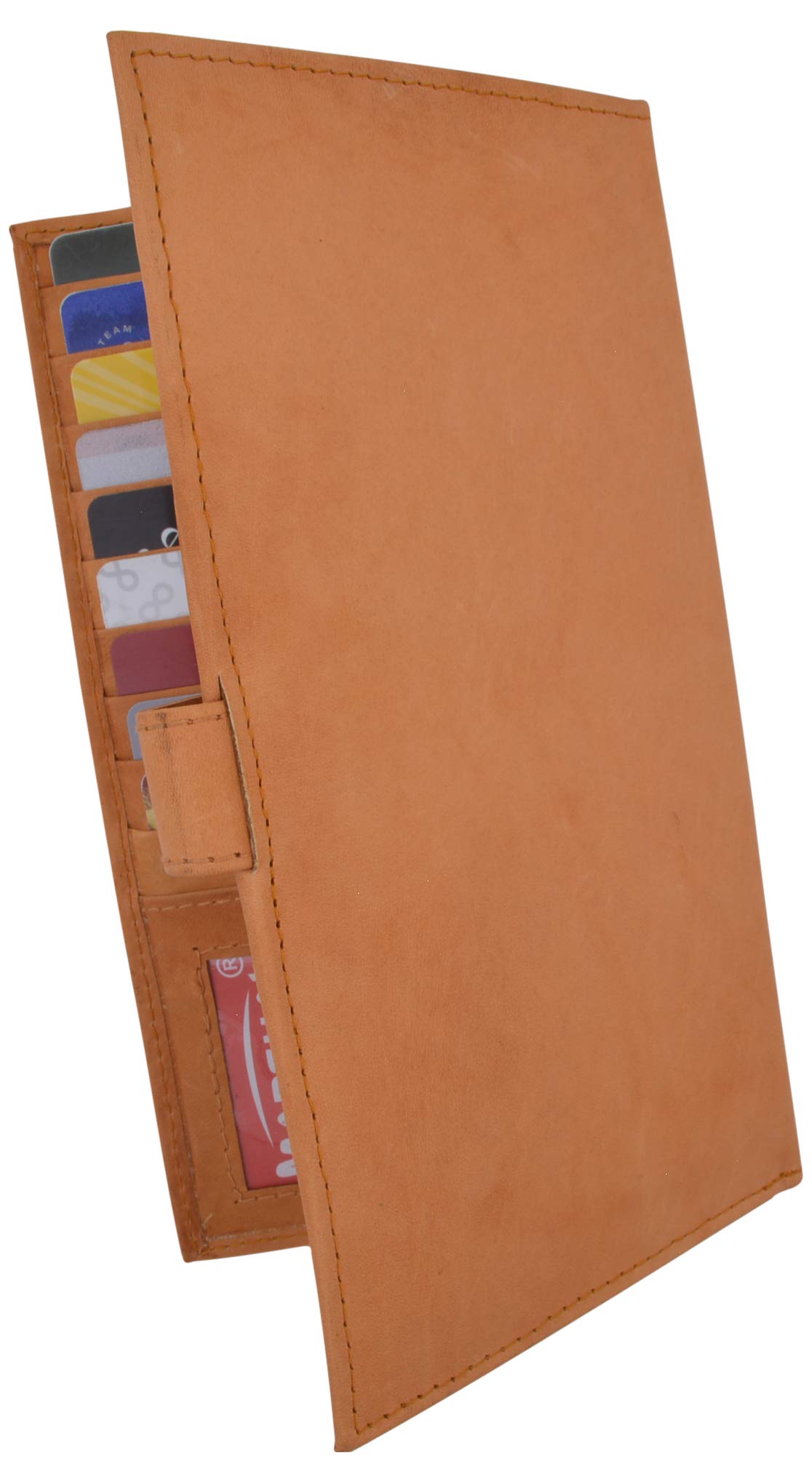 Genuine Leather Bifold Credit Card Holder Secretary Wallet with Snap Closure (Tan)
