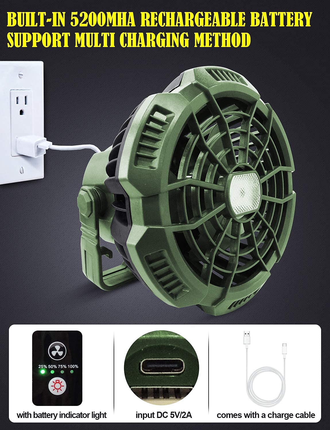 ayamaya Camping Fan + 4 Person Tent, Orange 2 Person Backpacking & Rechargeable Fan with LED Light & Remote Control, 7800mAh Portable Led Light Camping Lantern Fan USB Desk Ceilling Fan