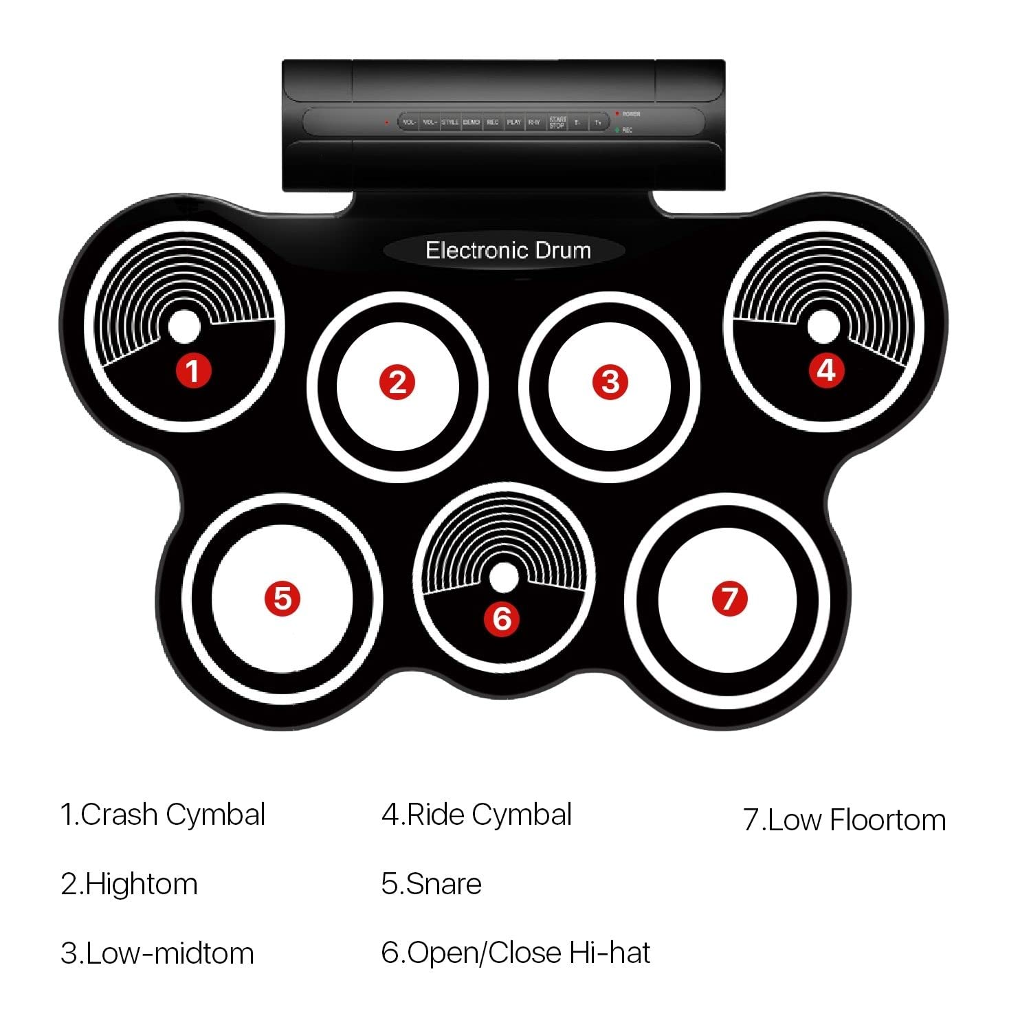 Flexzion Digital Electronic Drum Set, Portable Roll Up Electronic Drum Pad Machine for Kids, Adults, Beginners, Pros, 7 Pads Electric Drum Set with Drum Sticks, Foot Pedals, MIDI and Headphone Jack